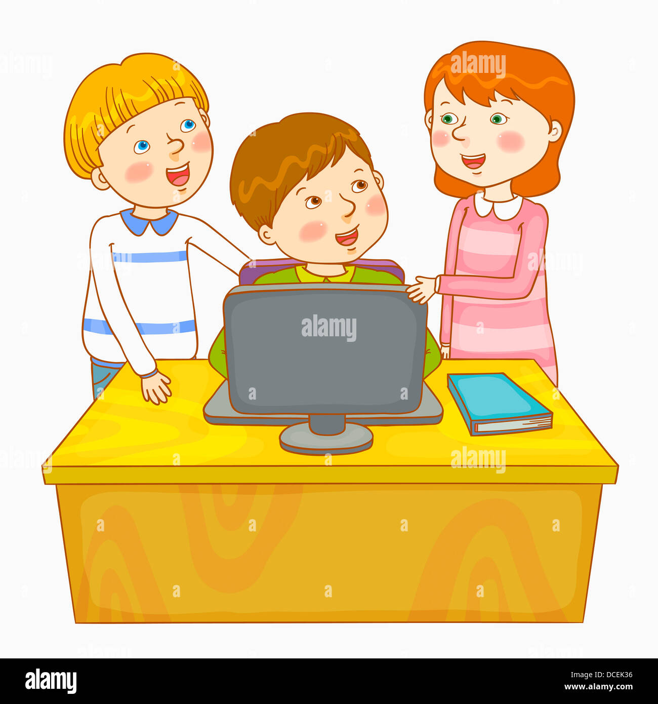 an illustration of children on the computer Stock Photo - Alamy