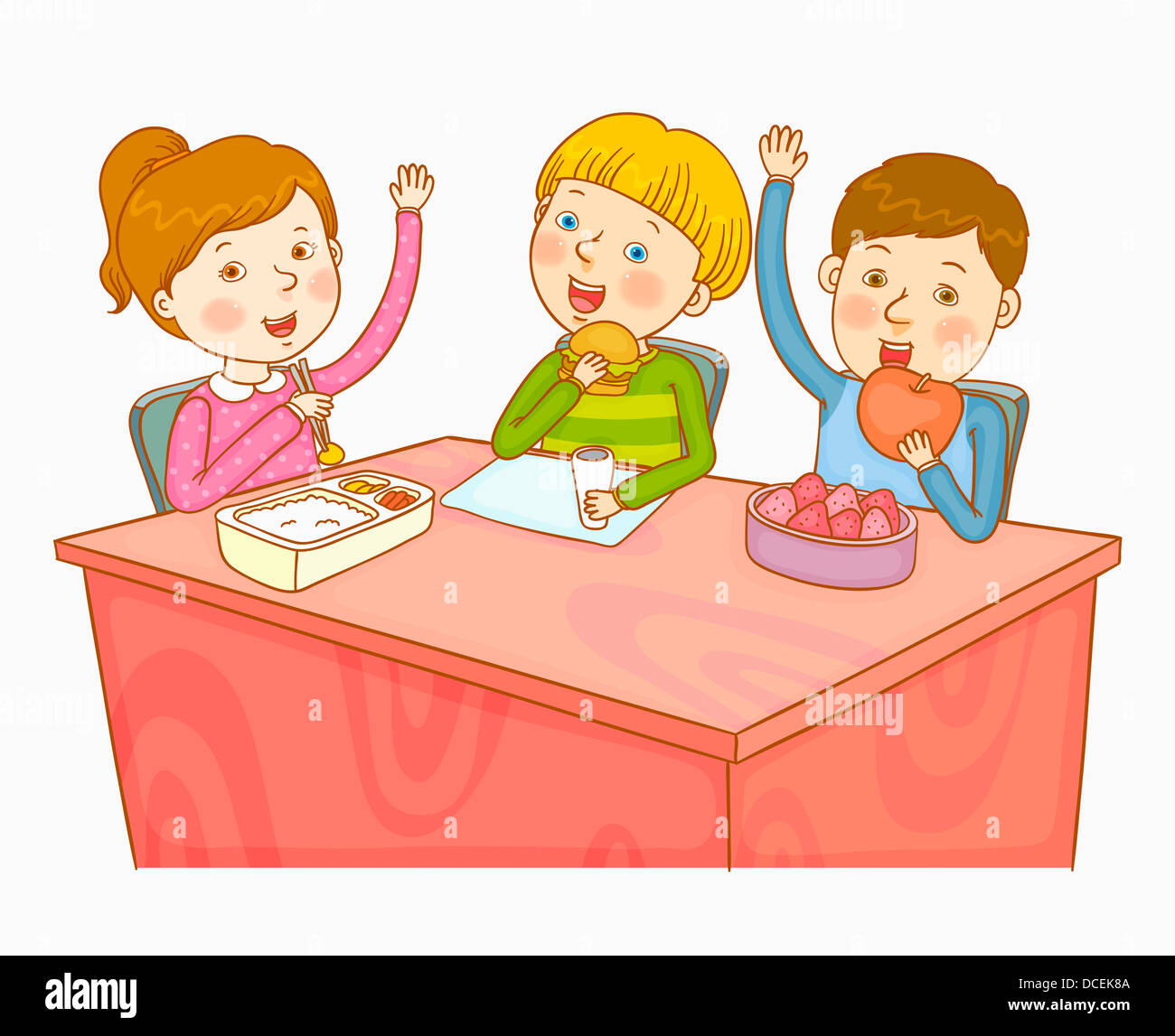 an illustration of children having lunch Stock Photo - Alamy