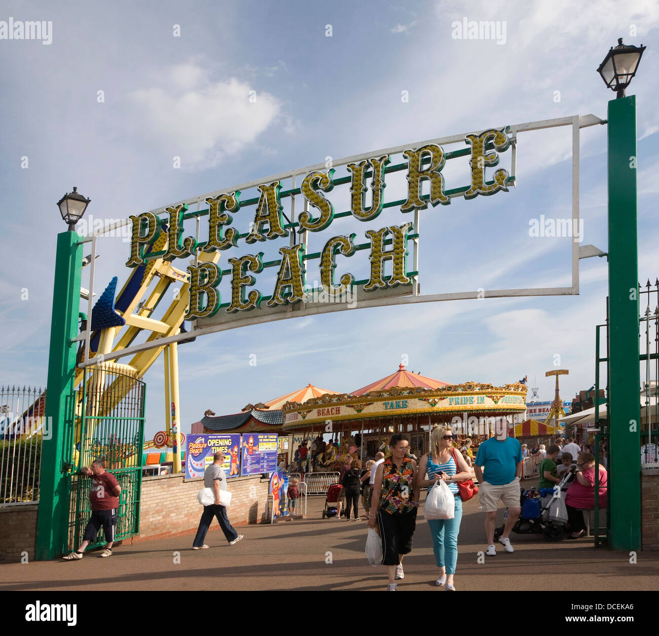 Entrance sign Pleasure Beach funfair Great Yarmouth Norfolk England ...