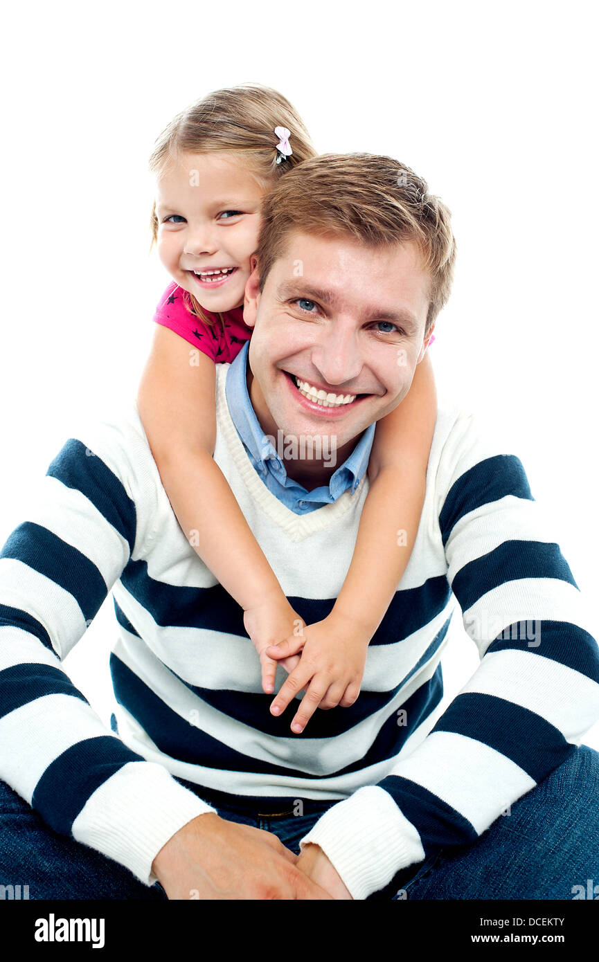 Father and daughter having fun together. All against white background ...