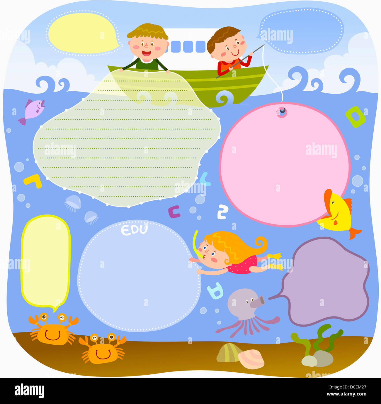 illustration memo template in concept of under the sea Stock Photo - Alamy