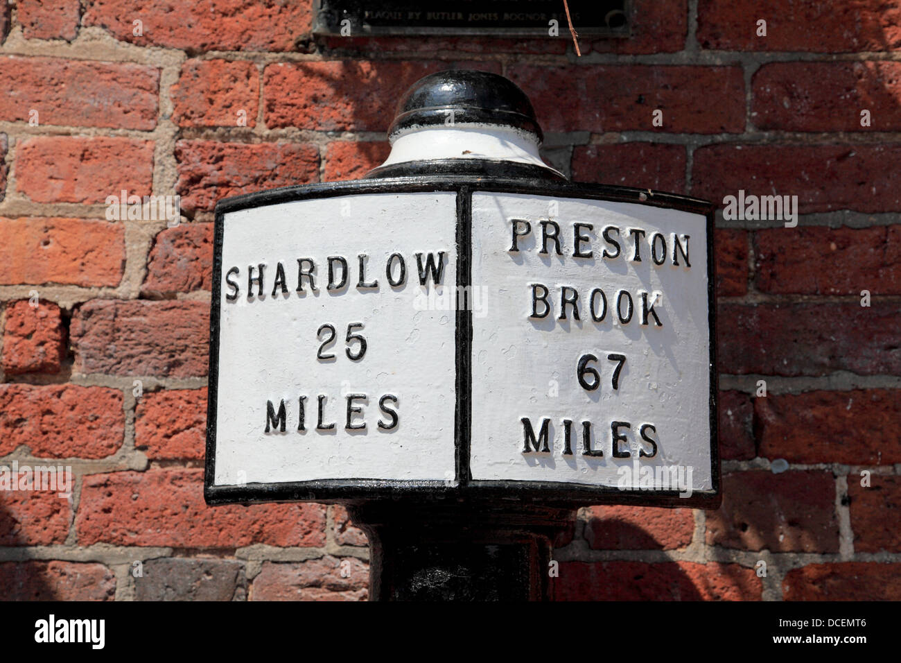 Mile post sign at Fradley Junction, Staffordshire where the Trent and ...