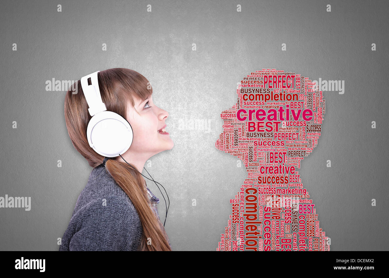 a woman's shape of creative words and a woman Stock Photo - Alamy
