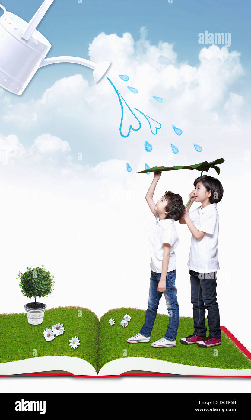 water falling down on kids Stock Photo - Alamy