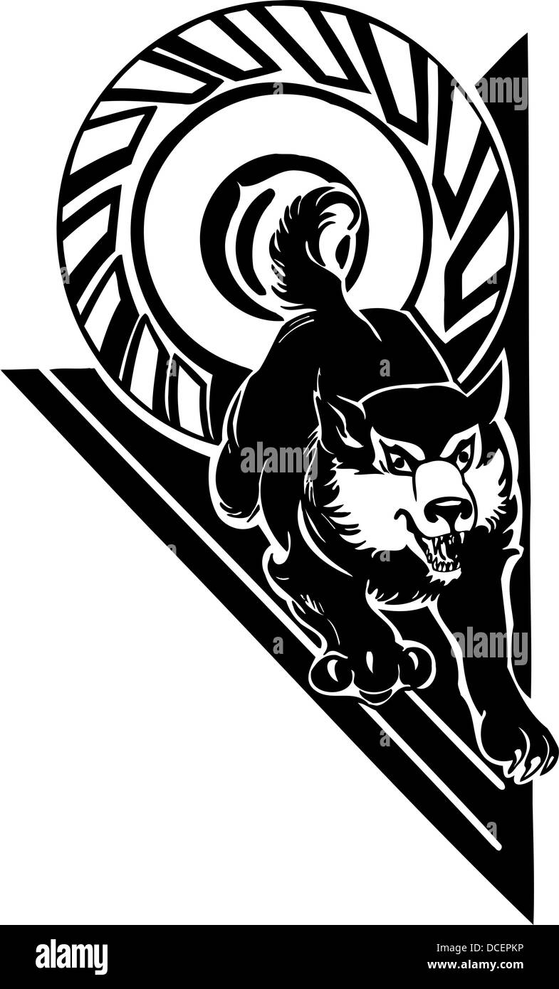 Wolf and wheel. Vinyl-ready design Stock Photo - Alamy