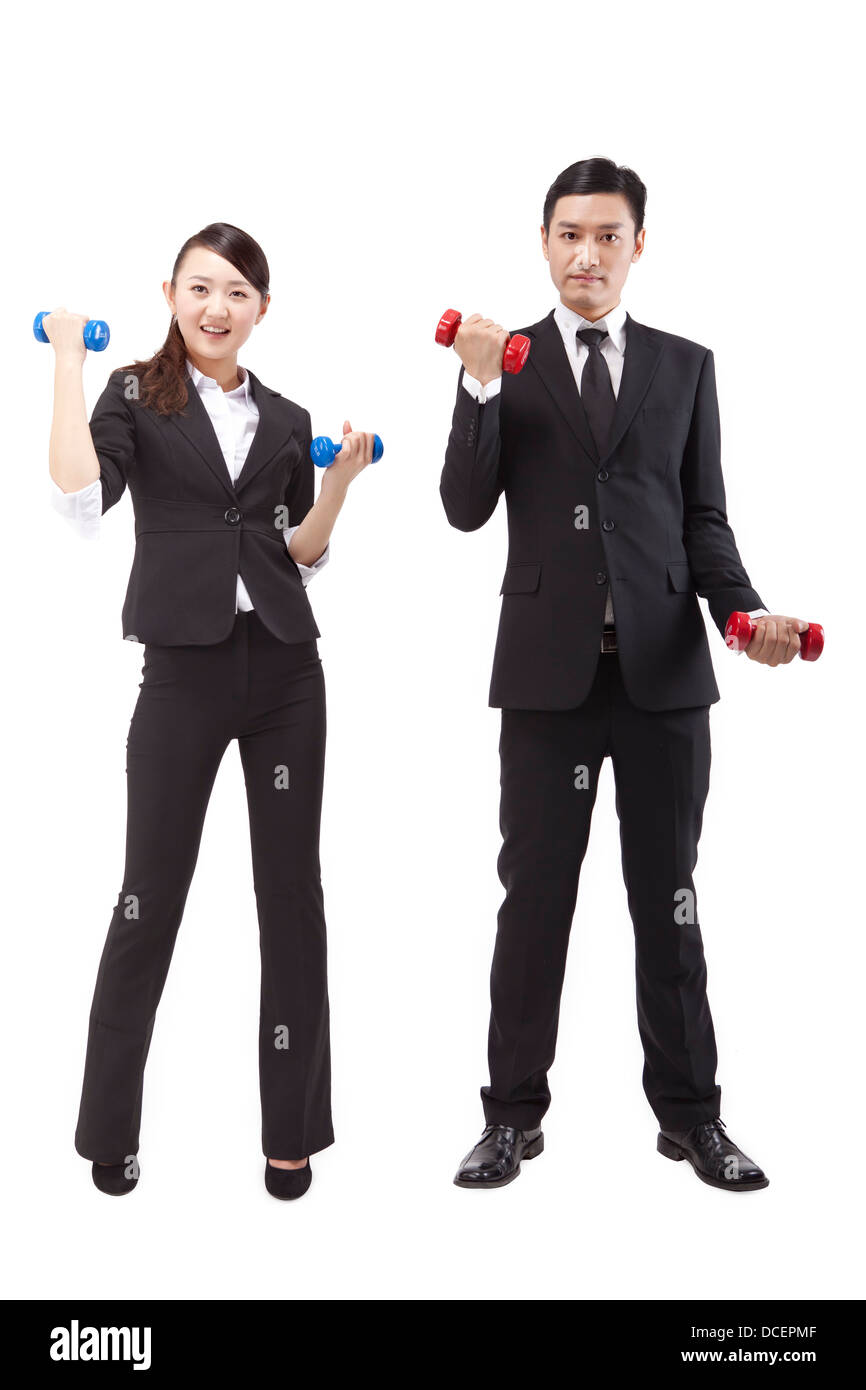 Business people using dumbbell fitness Stock Photo - Alamy
