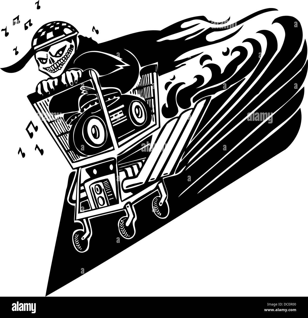 Crazy teenager on Trolley from the supermarket. Vinyl-ready design ...