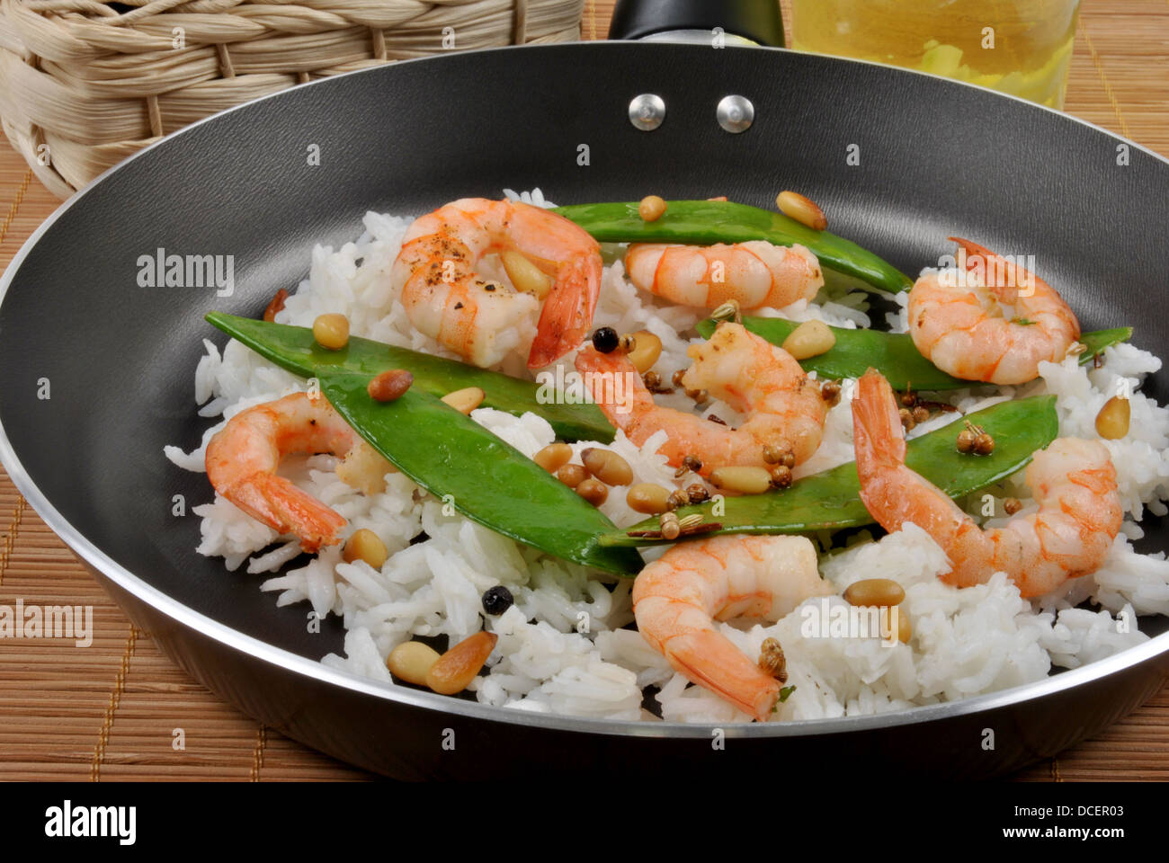 grilled shrimp with organic rice and vegetable Stock Photo - Alamy