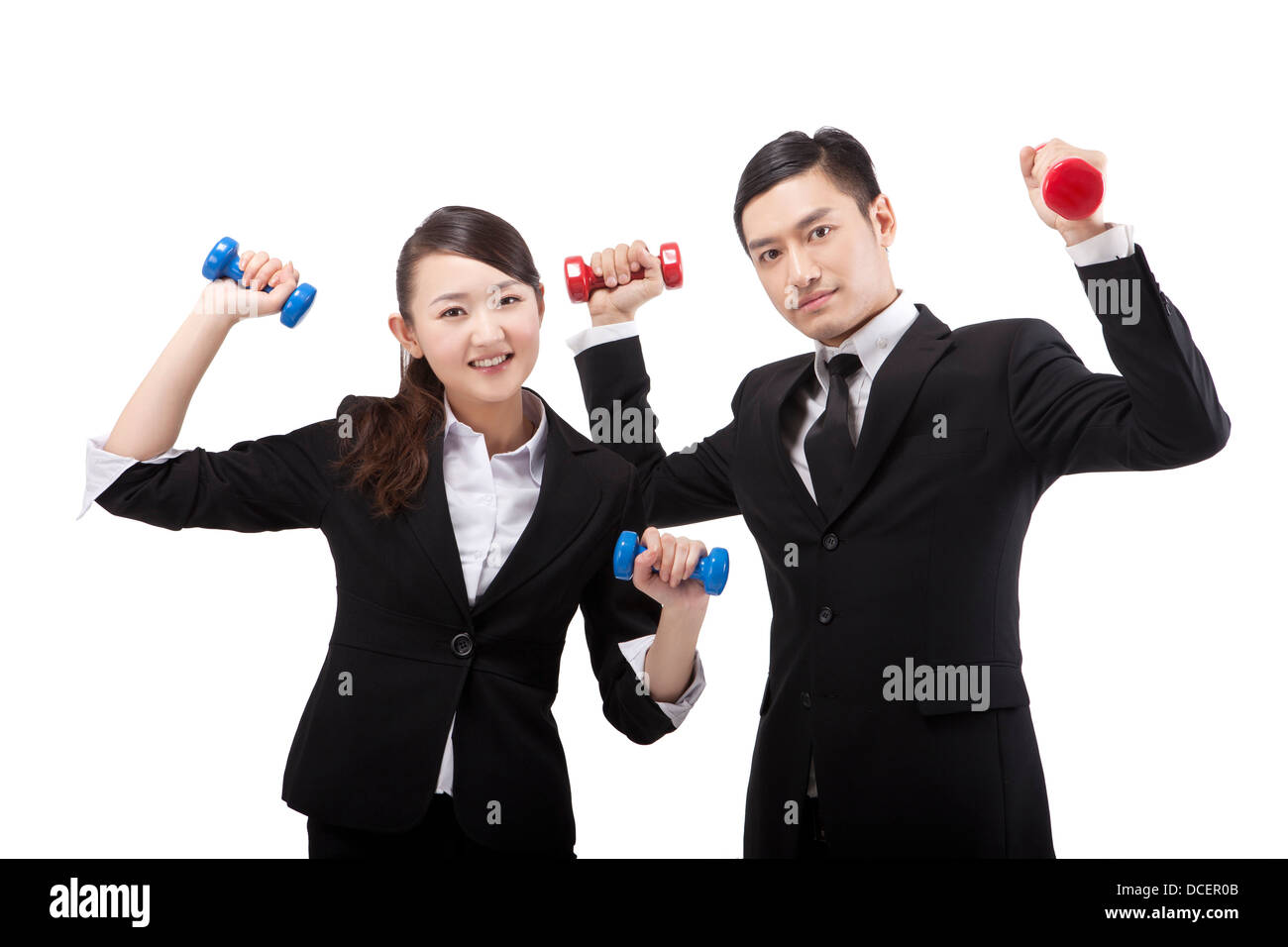 Business people using dumbbell Cut Out Stock Images & Pictures - Alamy