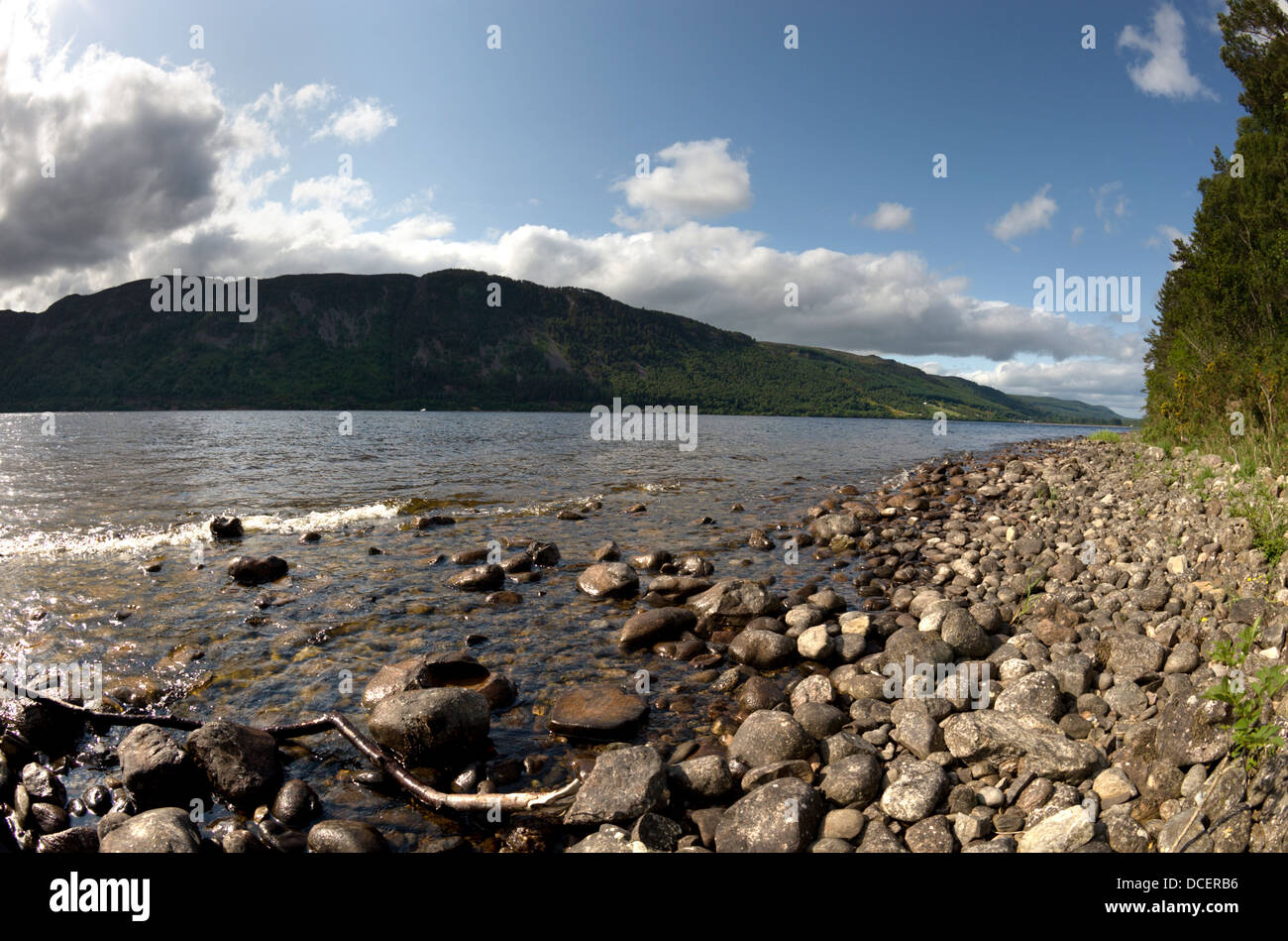 Loch Ness looking towards Lochend and woodland on the far shore from ...