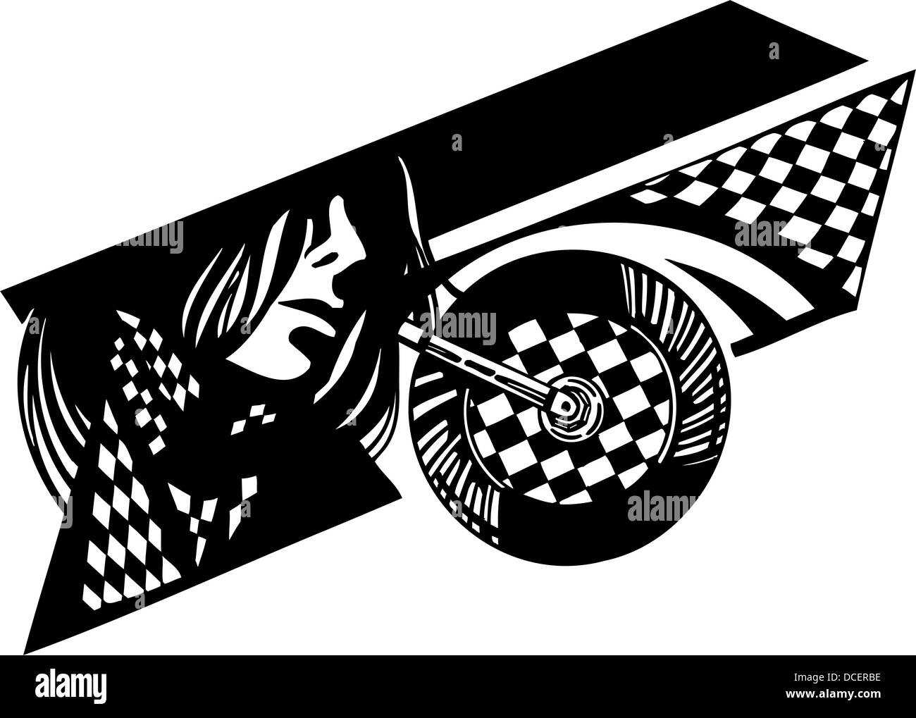 Checkered flag and bike. Vinyl-ready design Stock Photo - Alamy