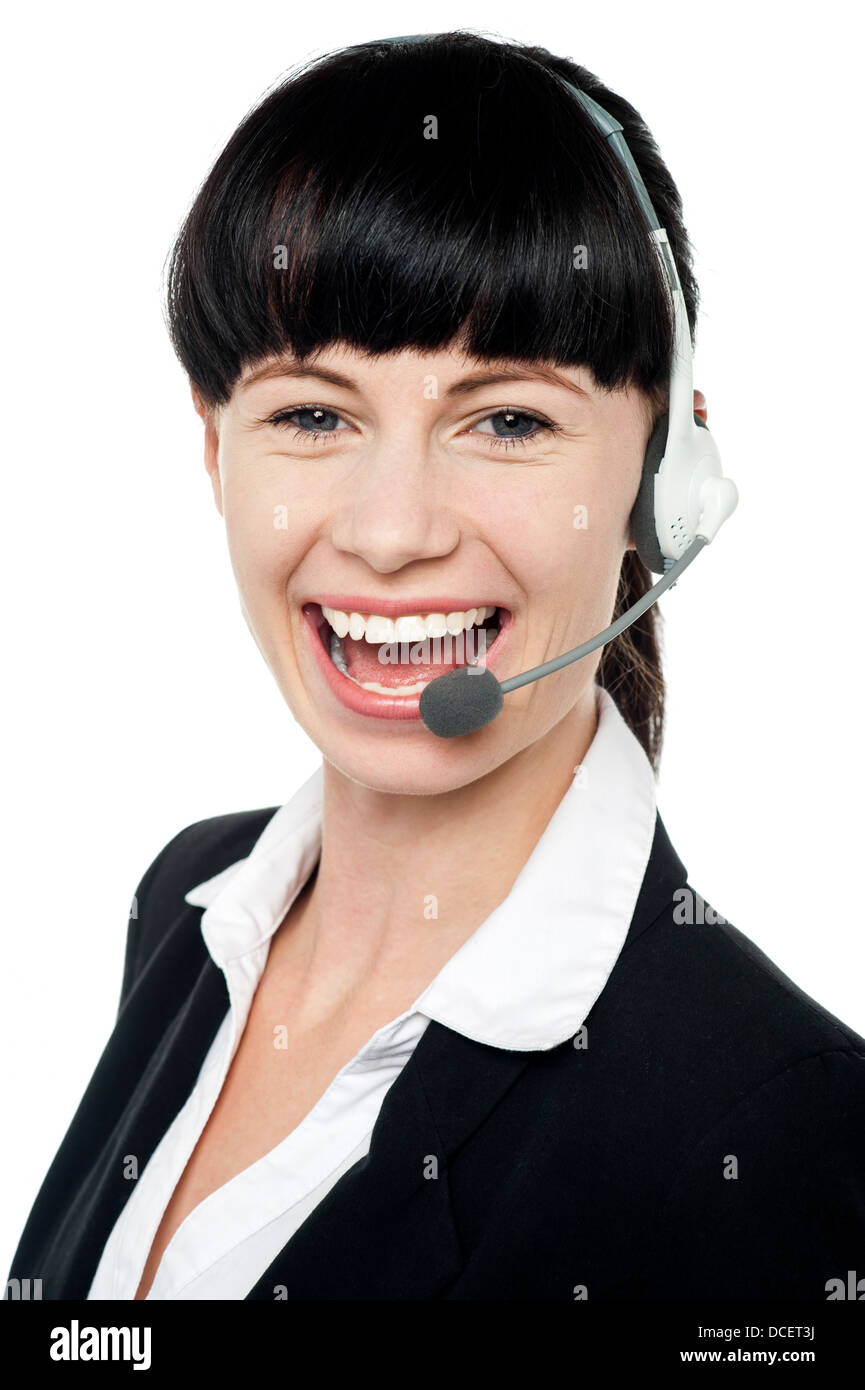 Laughing wearing headphones work call hi-res stock photography and ...