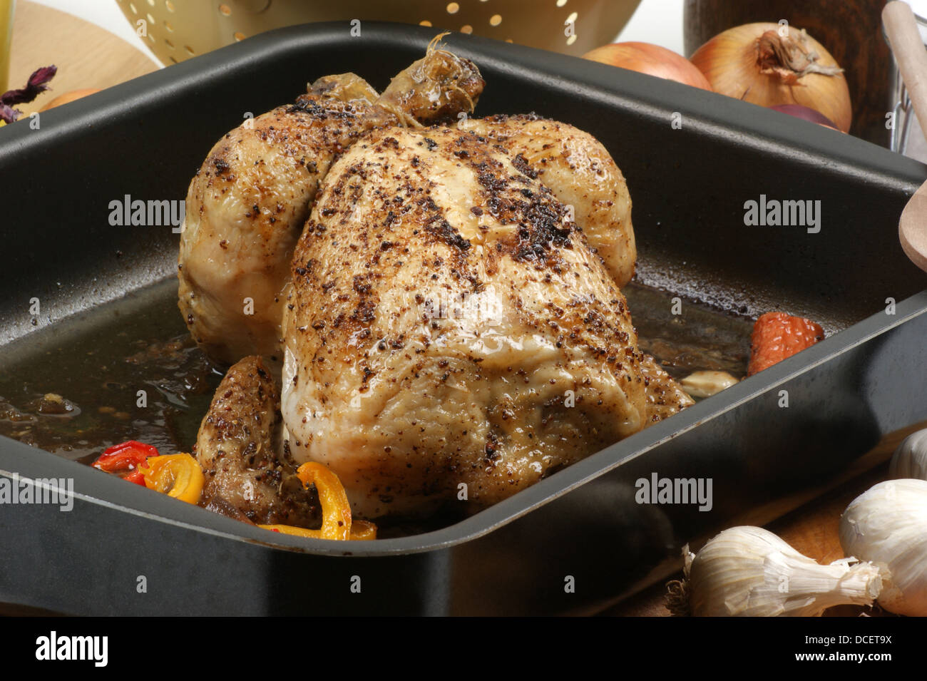 roasted delicious chicken with fresh vegetable Stock Photo - Alamy