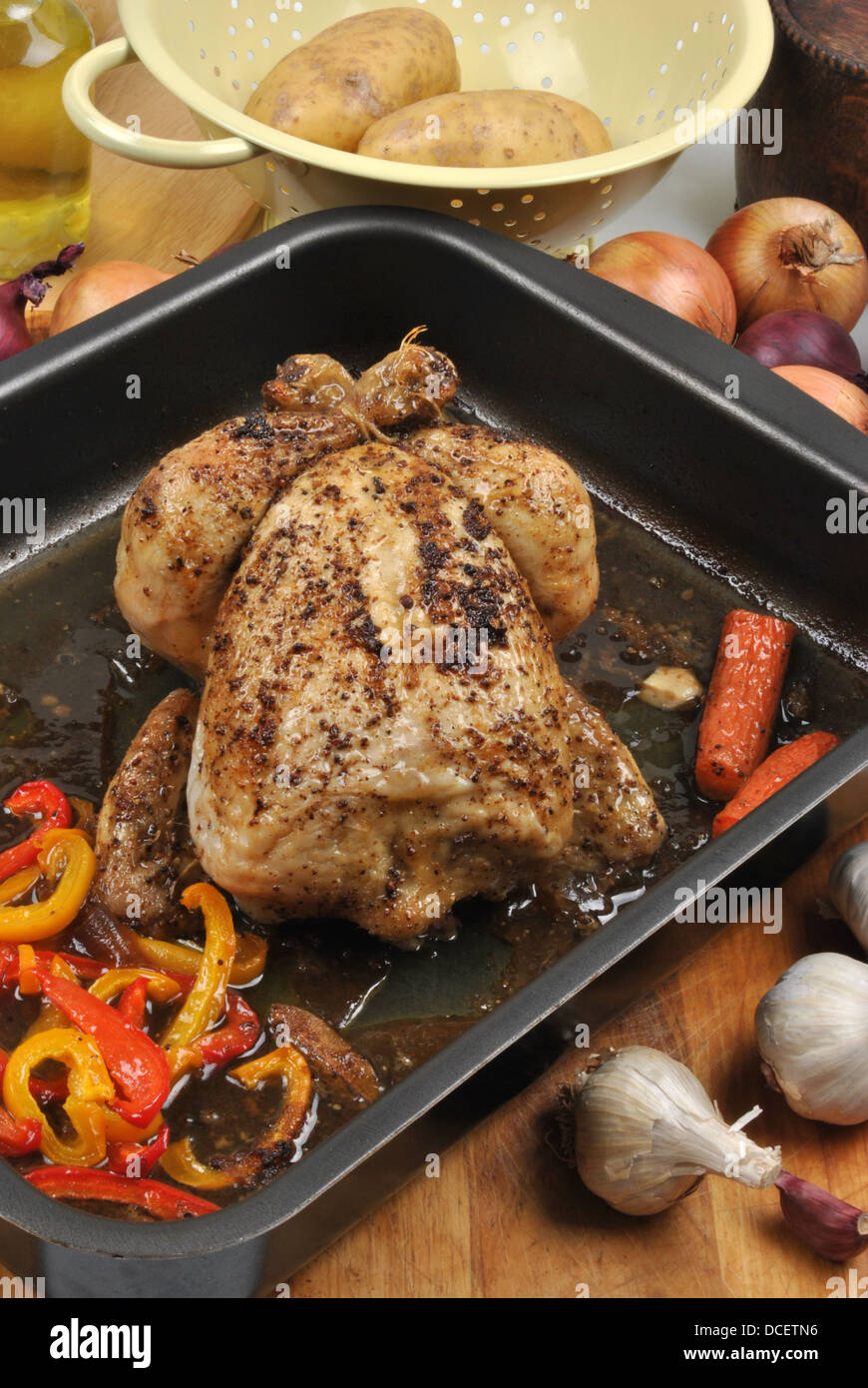 roasted delicious chicken with fresh vegetable Stock Photo - Alamy