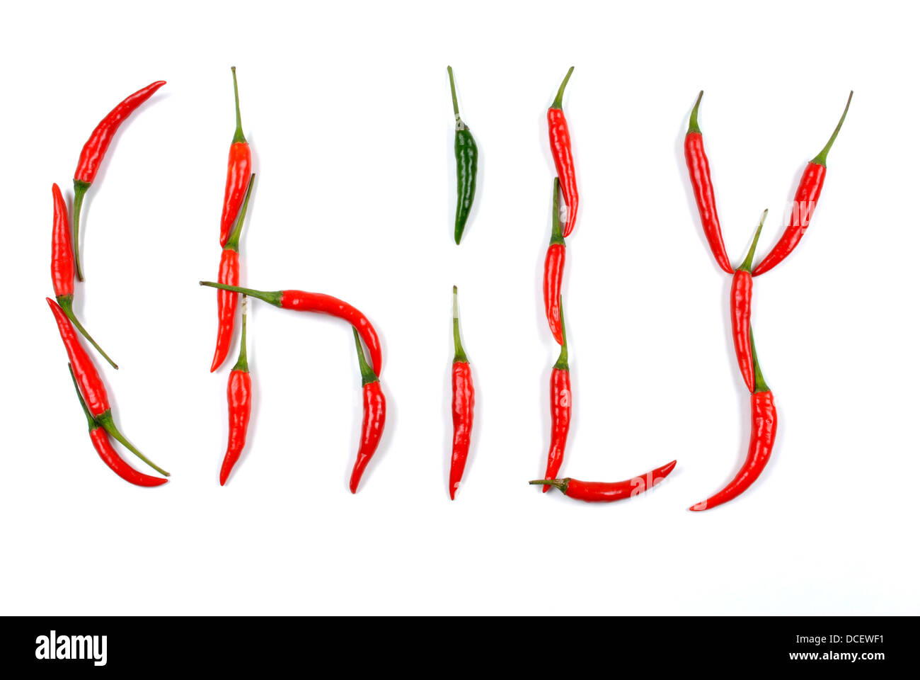 the word chily with fresh organic chili Stock Photo - Alamy