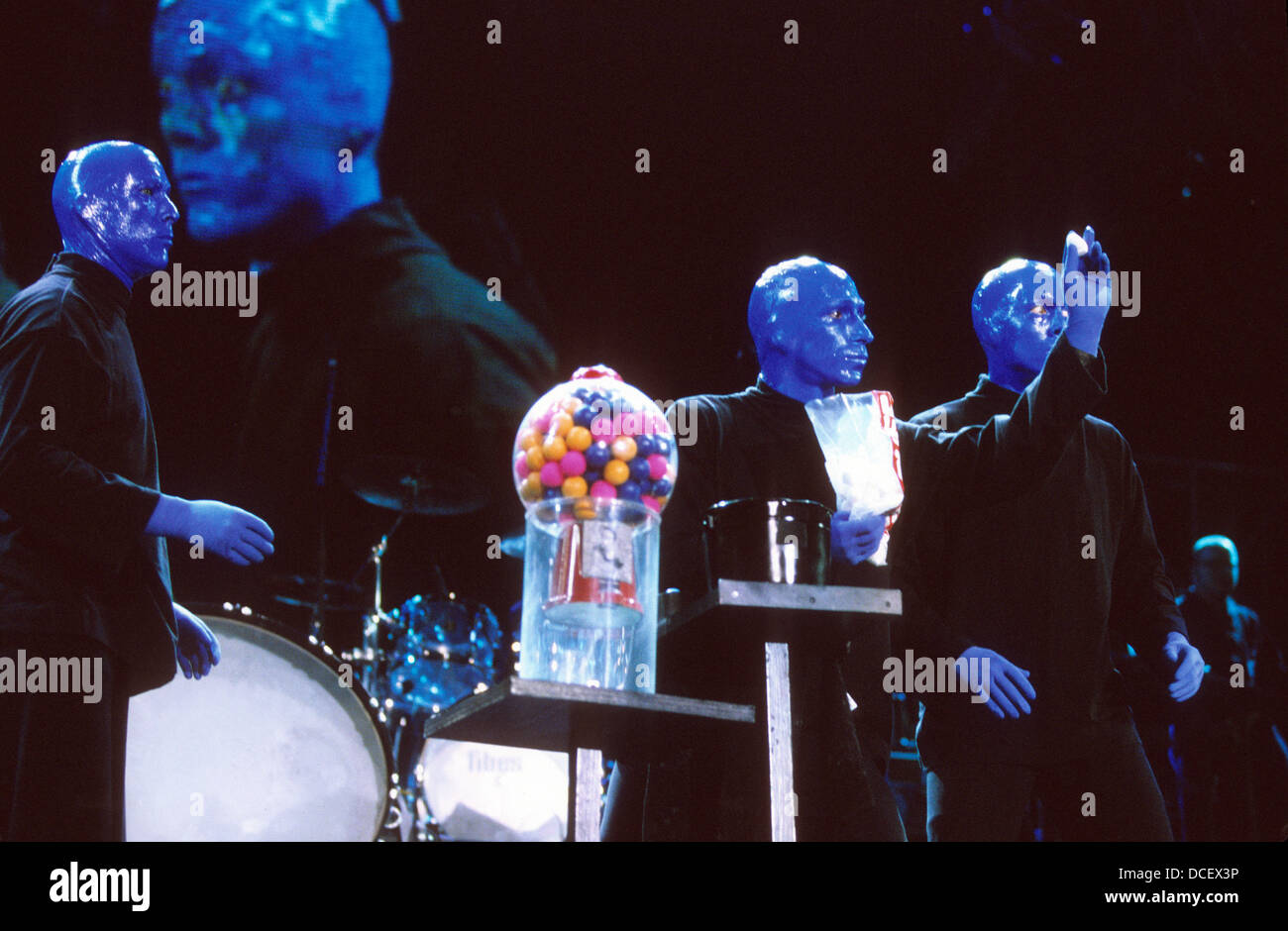 BLUE MAN GROUP American rock group in 2002. Photo Jeffrey Mayer Stock ...