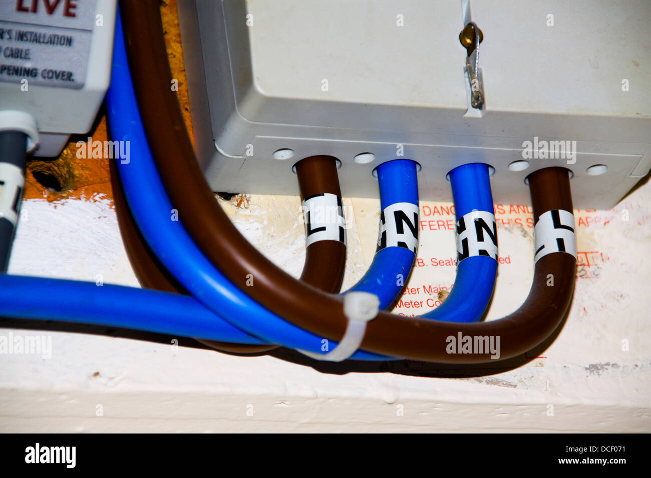 Mains electric supply cables at domestic meter Stock Photo - Alamy