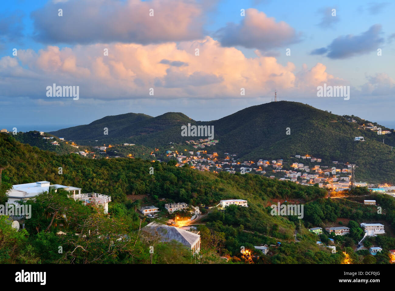 Virgin Islands St Thomas sunset mountain view with colorful cloud ...