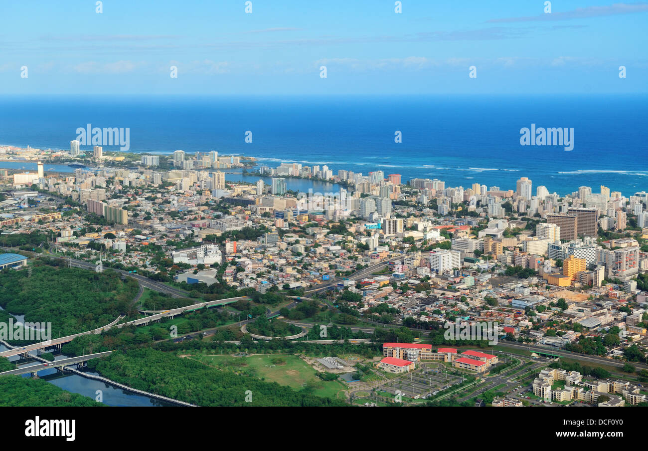 San Juan aerial view with blue sky and sea. Puerto Rico Stock Photo - Alamy