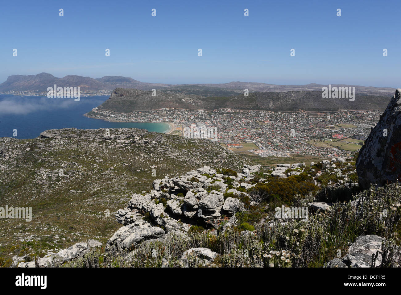 Aerial view of Fish Hoek from surrounding mountains, Cape Peninsula ...