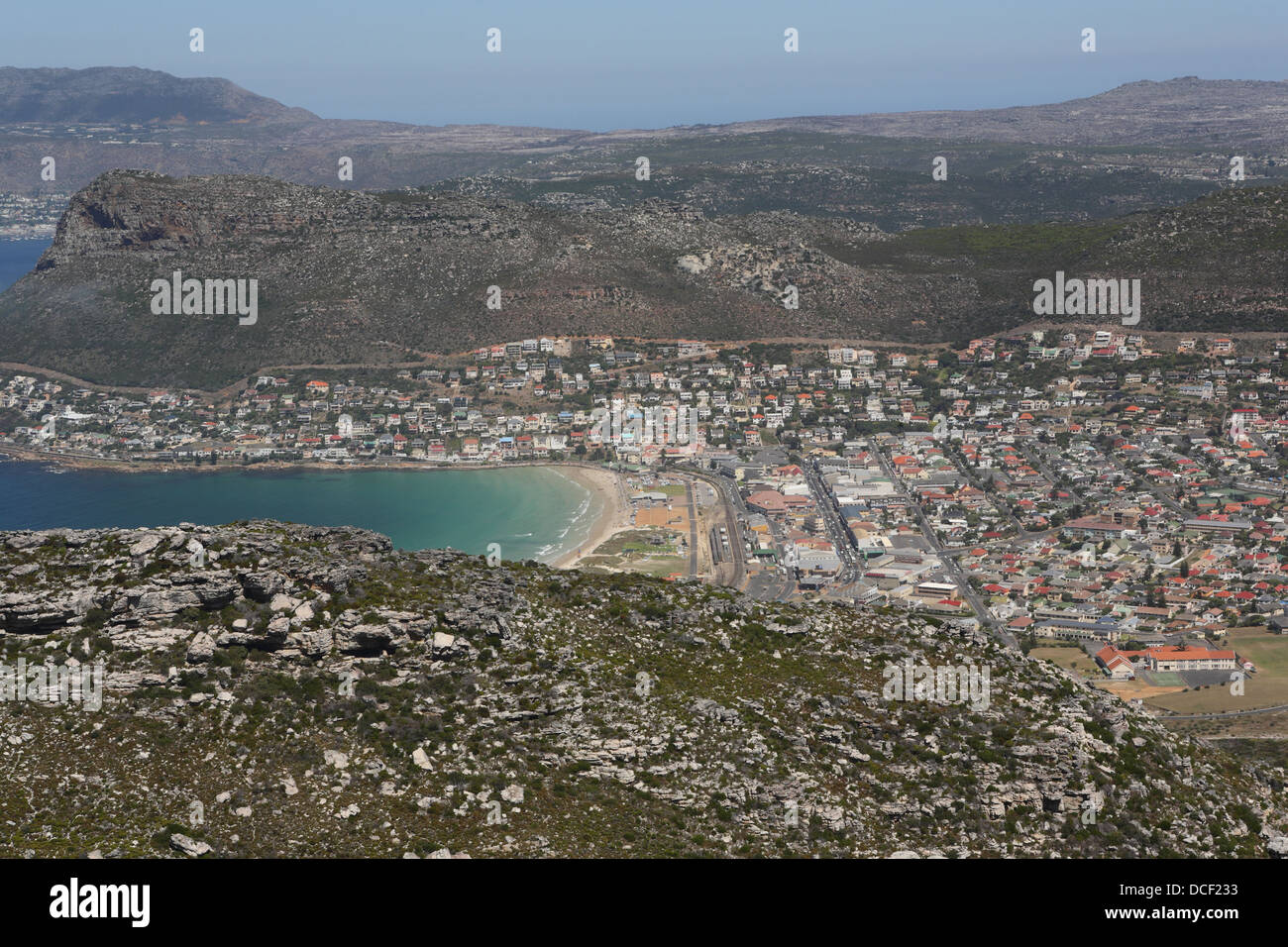 Aerial view of Fish Hoek from surrounding mountains, Cape Peninsula ...
