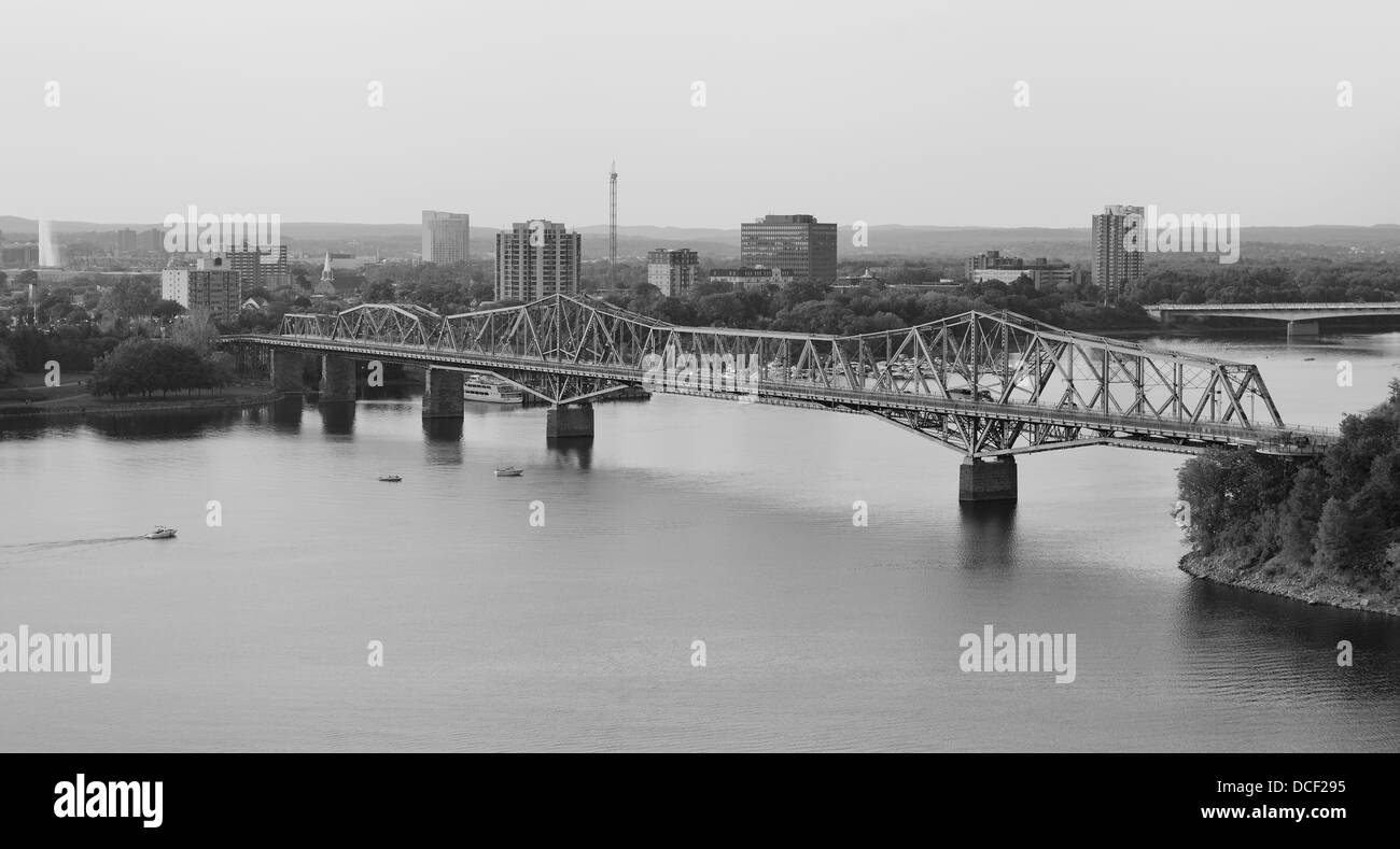 City bridge over river transportation Black and White Stock Photos ...