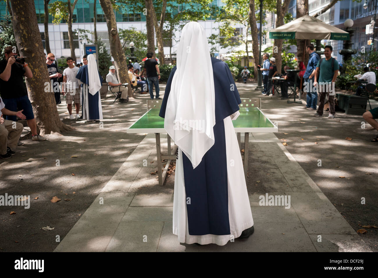 Nuns from the Sisters of Life order of the Catholic Church play an ...