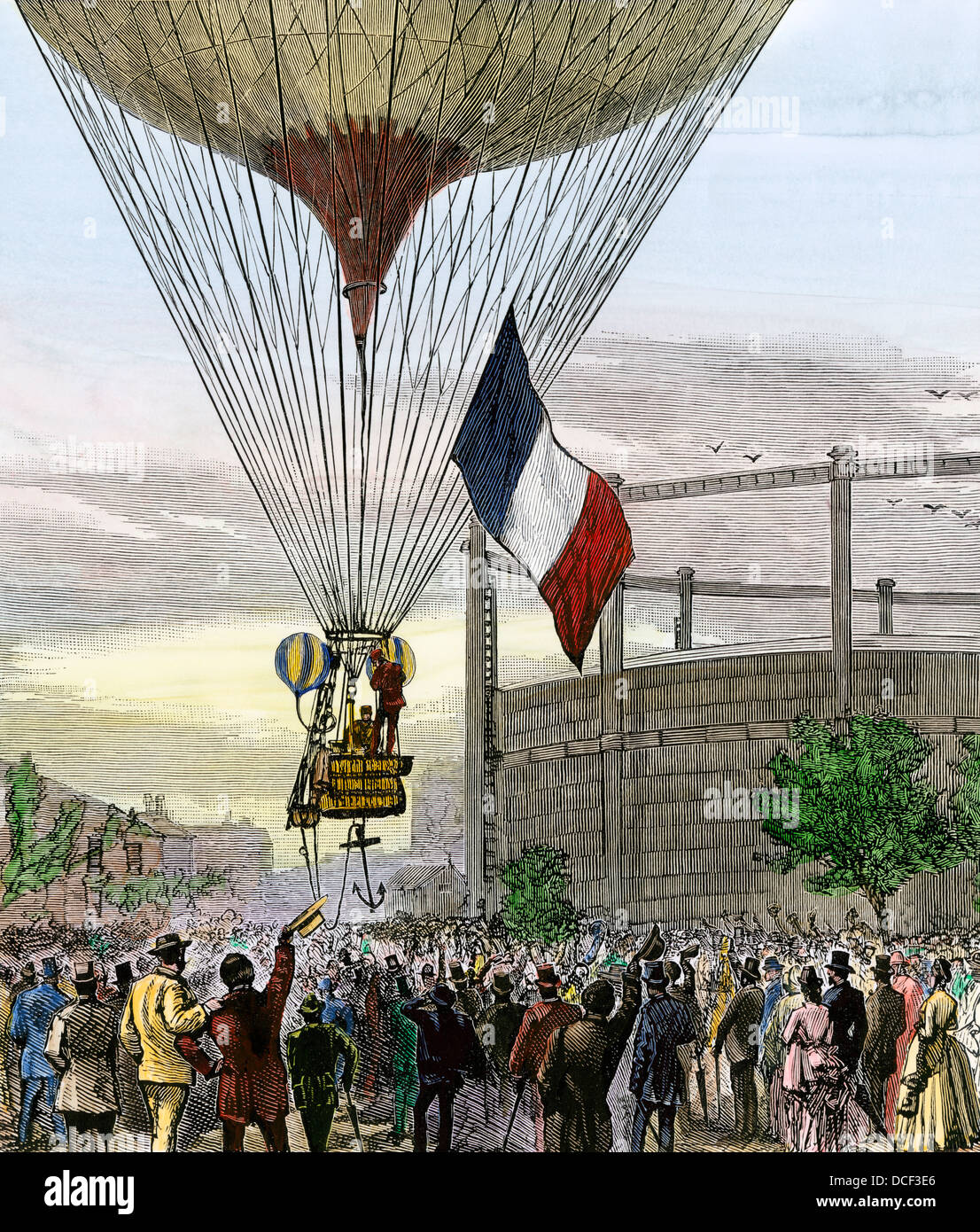 Balloon ascent of Jovis and Mallet from La Villette Gasworks, Paris ...