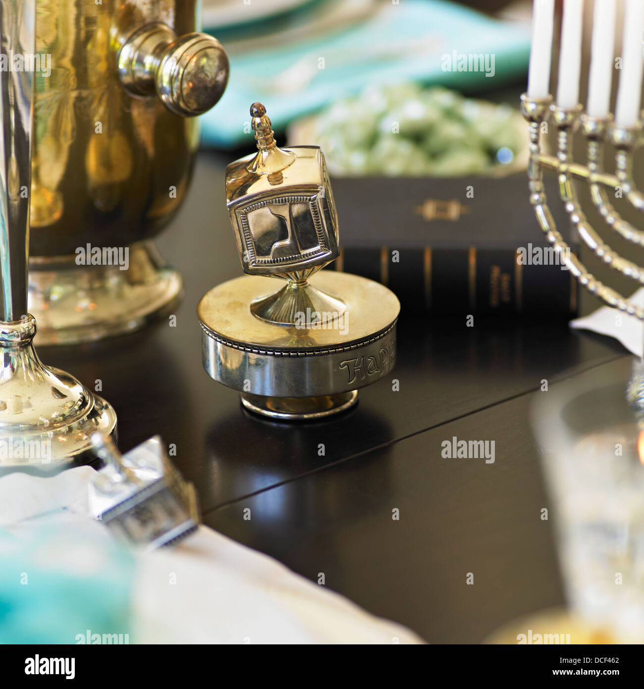 Silver dreidel on dining table;Victoria vancouver island british ...