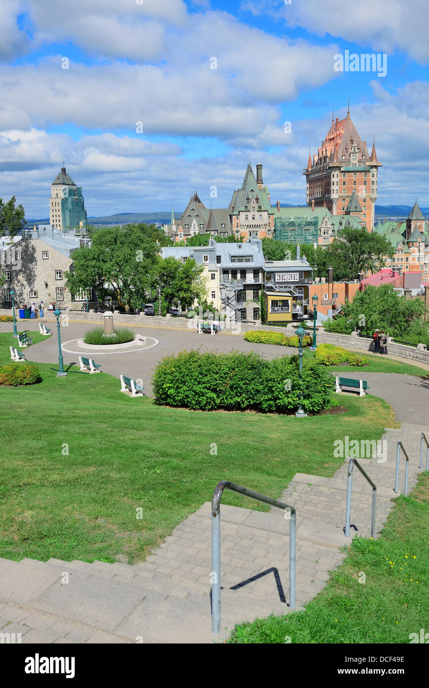 Quebec City cityscape panorama with cloud, blue sky and historical ...