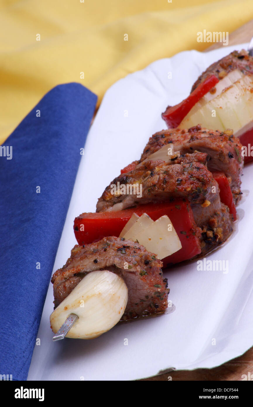 home made shashlik on a paper plate Stock Photo - Alamy