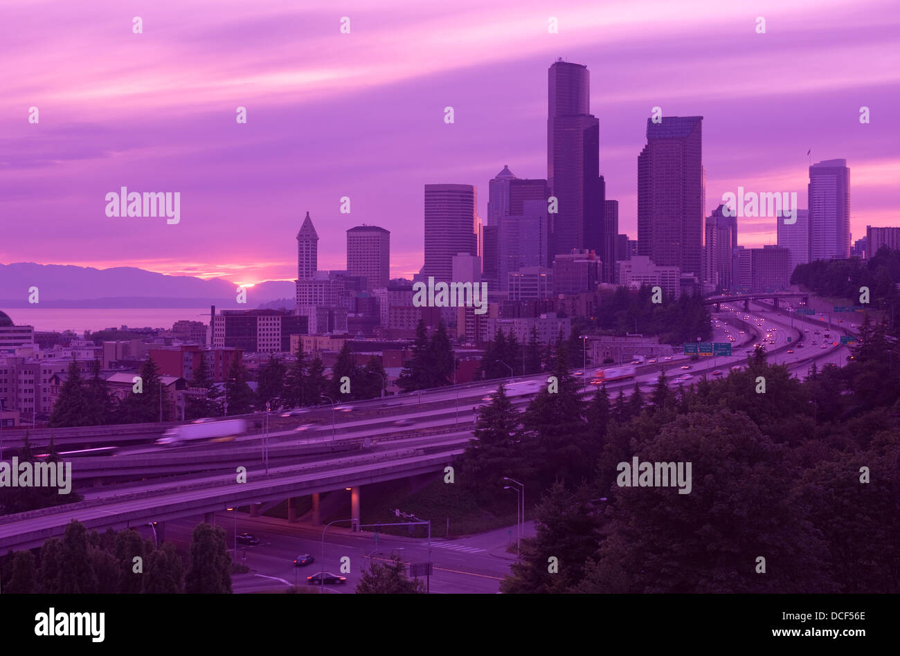 ROUTE 5 INTERSTATE HIGHWAY DOWNTOWN SKYLINE SEATTLE WASHINGTON STATE ...