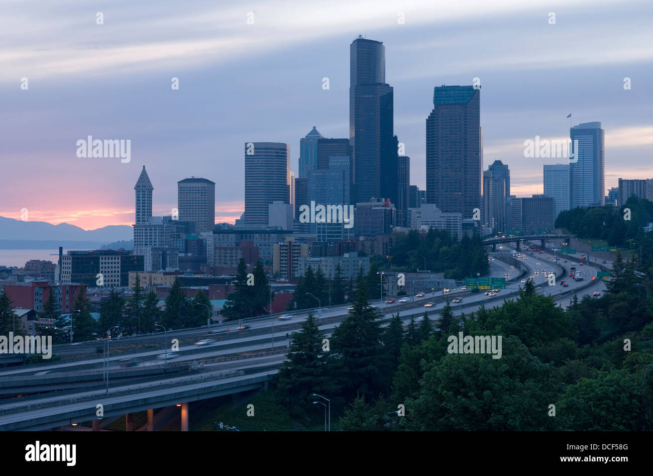 ROUTE 5 INTERSTATE HIGHWAY DOWNTOWN SKYLINE SEATTLE WASHINGTON STATE ...