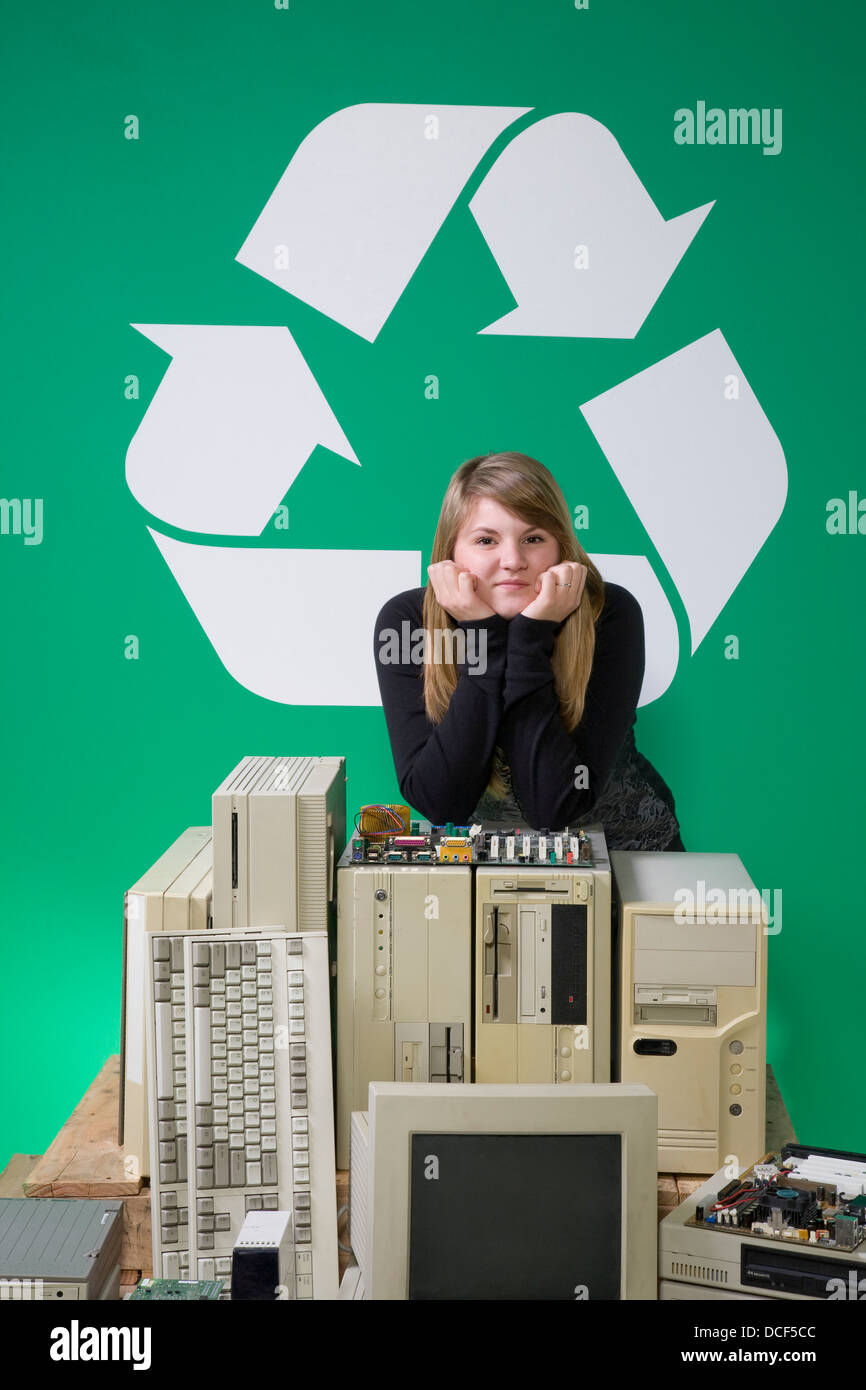 Woman Recycling Computers Stock Photo - Alamy