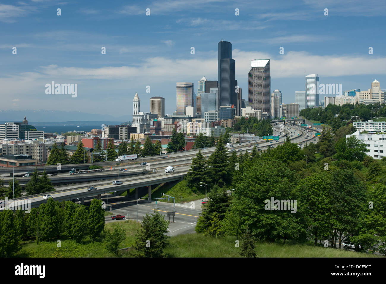 ROUTE 5 INTERSTATE HIGHWAY DOWNTOWN SKYLINE SEATTLE WASHINGTON STATE ...