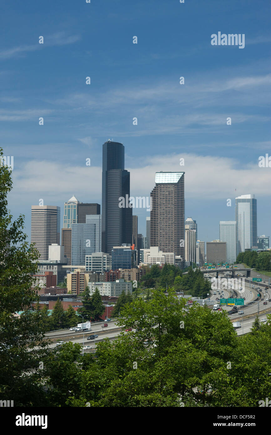ROUTE 5 INTERSTATE HIGHWAY DOWNTOWN SKYLINE SEATTLE WASHINGTON STATE ...
