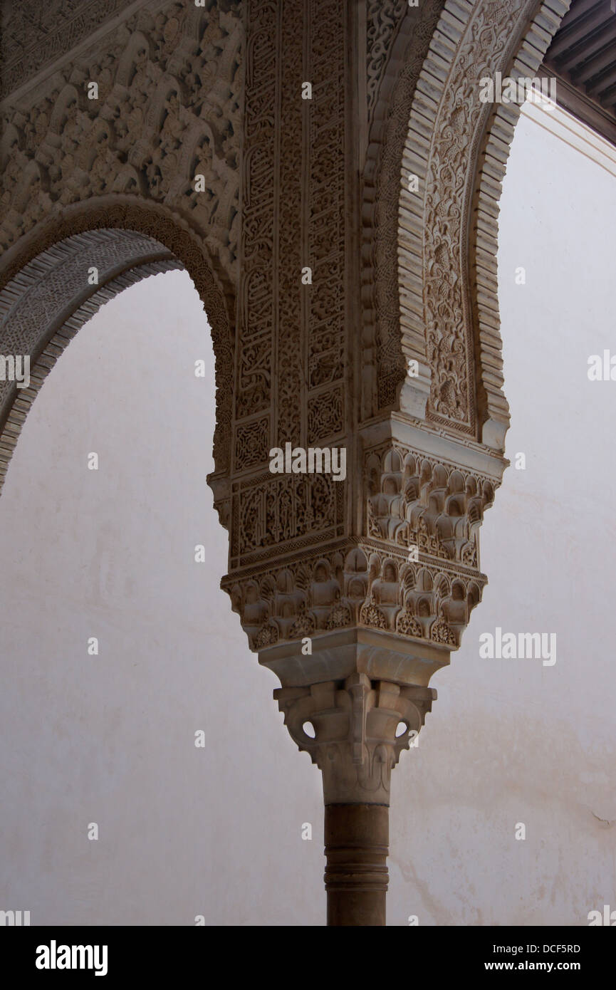 Capital, column and arch in Alhambra of Granada, Spain Stock Photo - Alamy