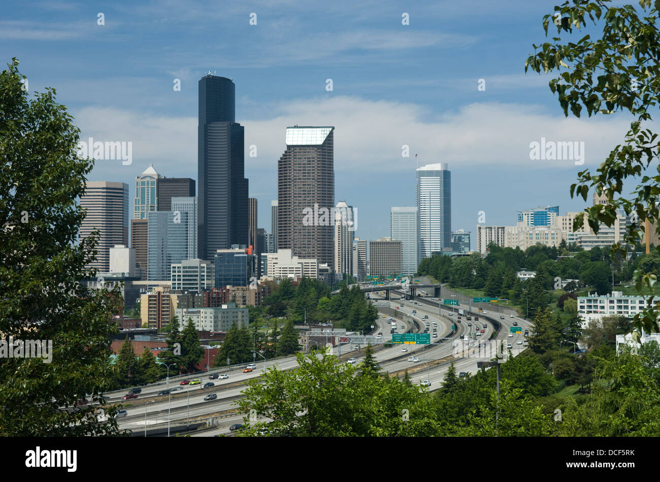 ROUTE 5 INTERSTATE HIGHWAY DOWNTOWN SKYLINE SEATTLE WASHINGTON STATE ...