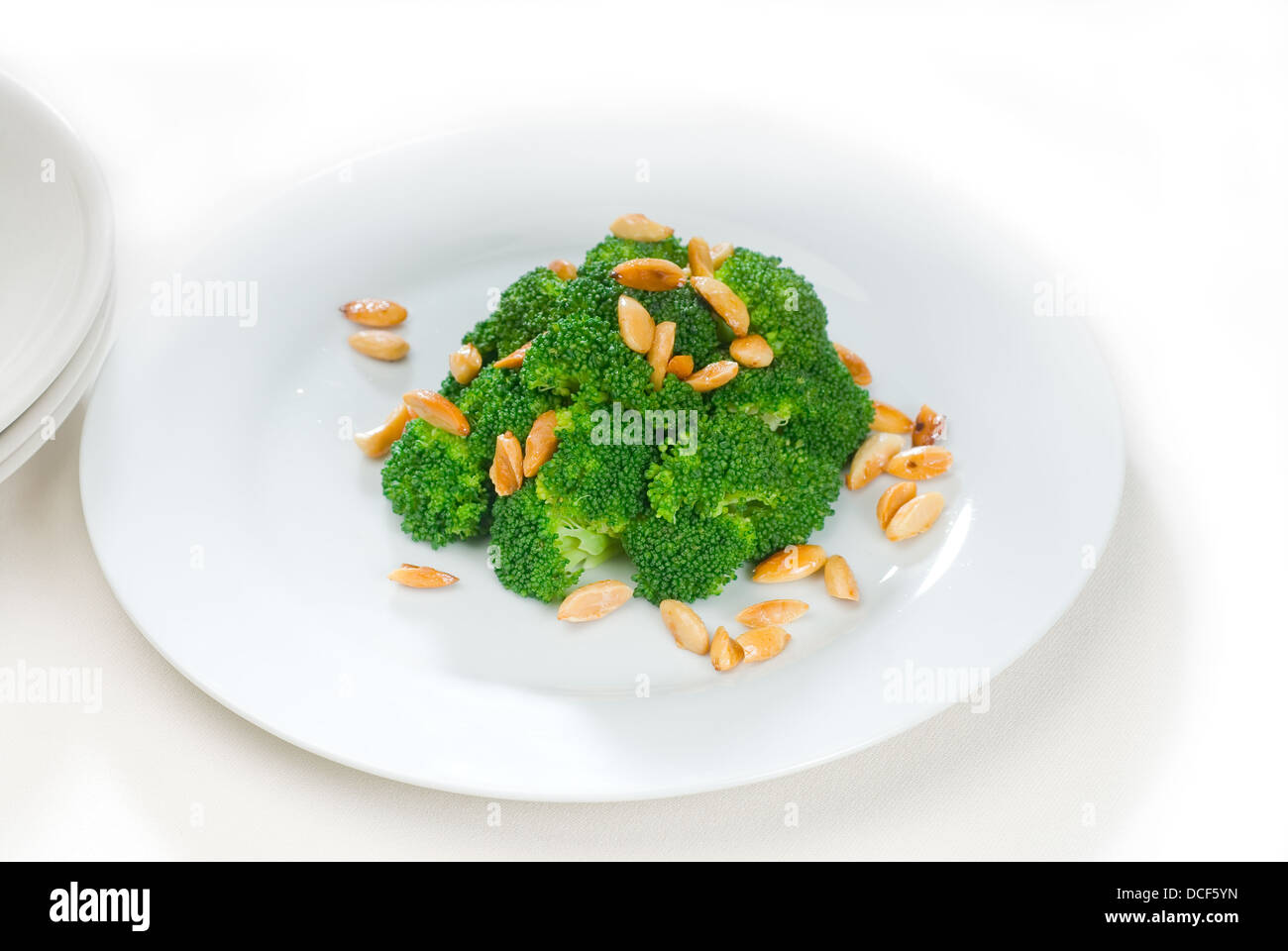 fresh sauteed broccoli and almonds Stock Photo - Alamy
