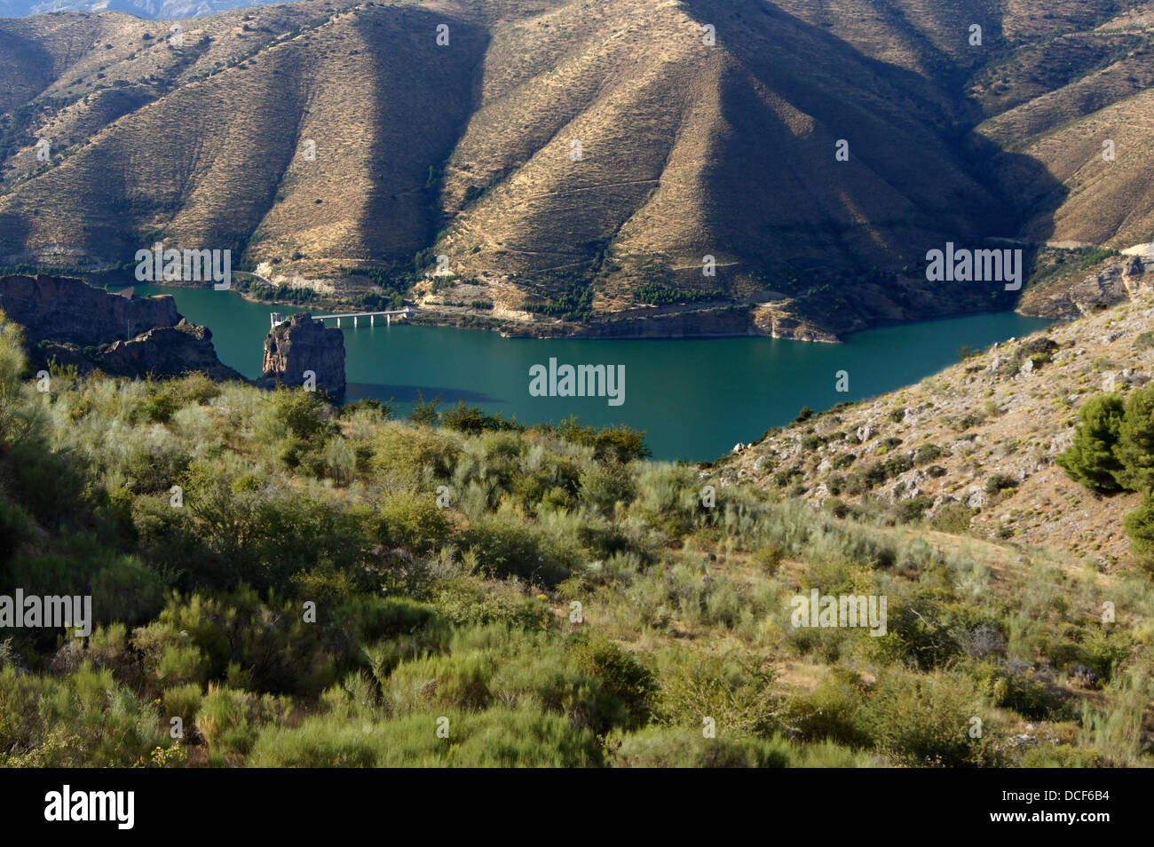 Reservoir of the Genil river, "Embalse de Canales", Sierra Nevada ...