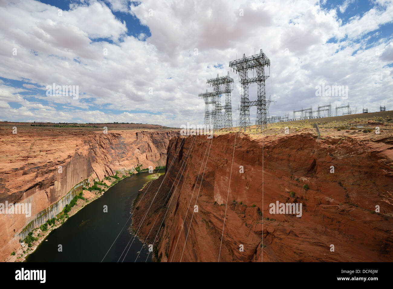 Electricity Wires And Pylons Extending From The Glen Canyon Dam On The ...