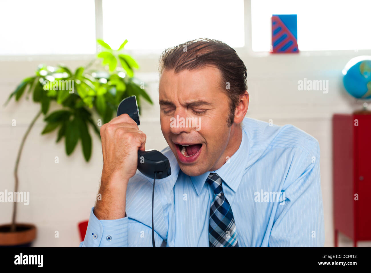 Why are sales so low today? Businessman yelling on phone in his office ...