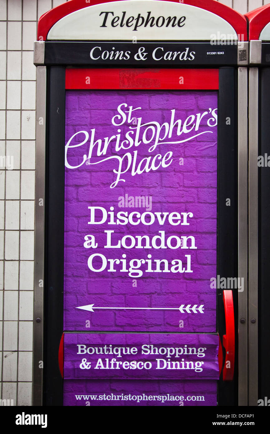 St.Christophers Place advert on the side of telephone kiosk, London ...