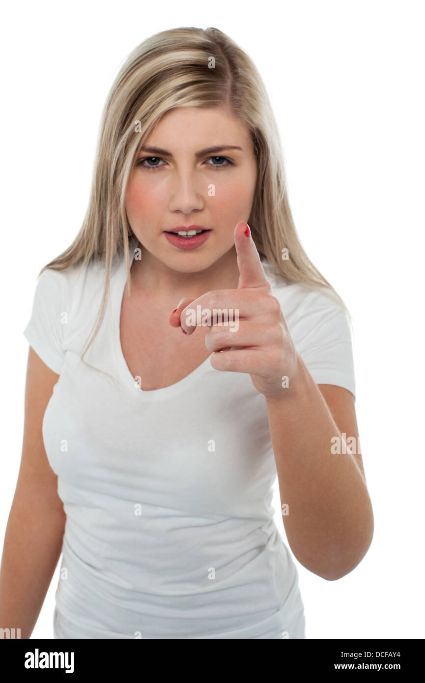 Teen caucasian girl pointing you out Stock Photo - Alamy