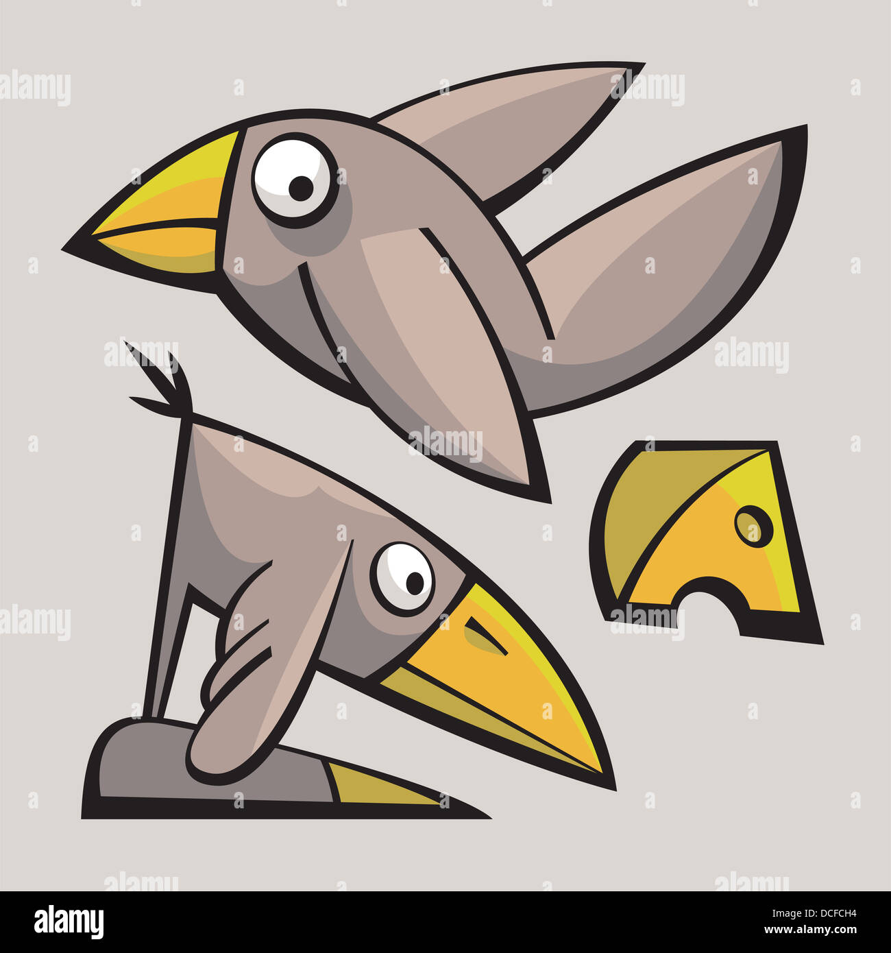 Funny cute stylized birds playing and flying Stock Photo - Alamy