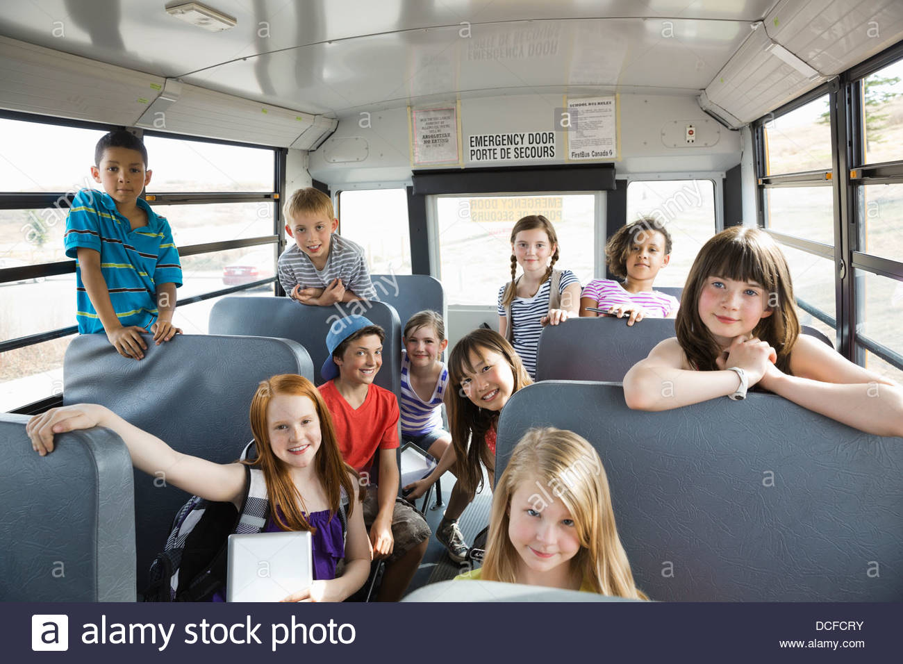 School Bus Inside With Students