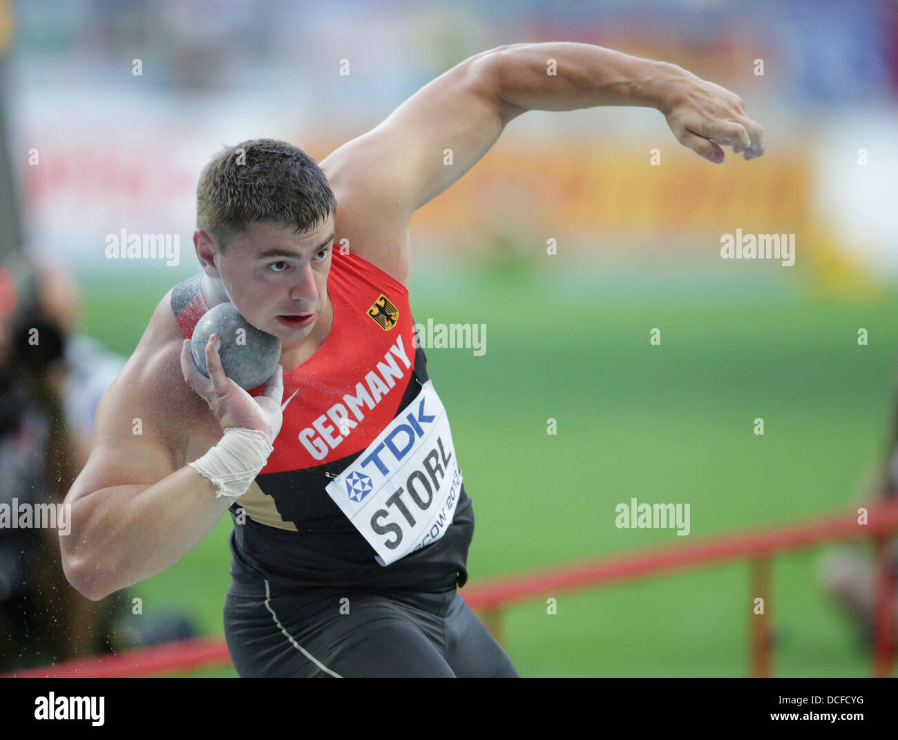 Moscow, Russia. 16th Aug, 2013. David Storl of Germany competes in the ...