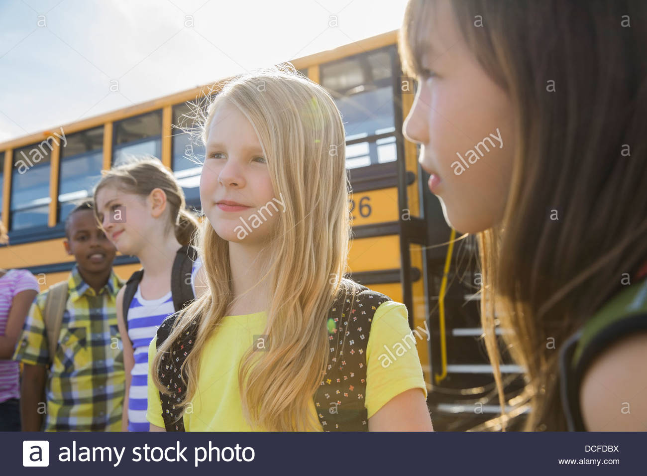 Children school bus mixed race hi-res stock photography and images - Alamy