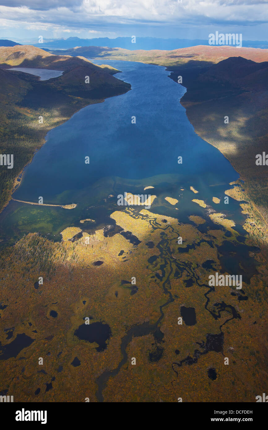 The Colors Of Autumn And Fish Lake Seen From The Air;Yukon Canada Stock ...