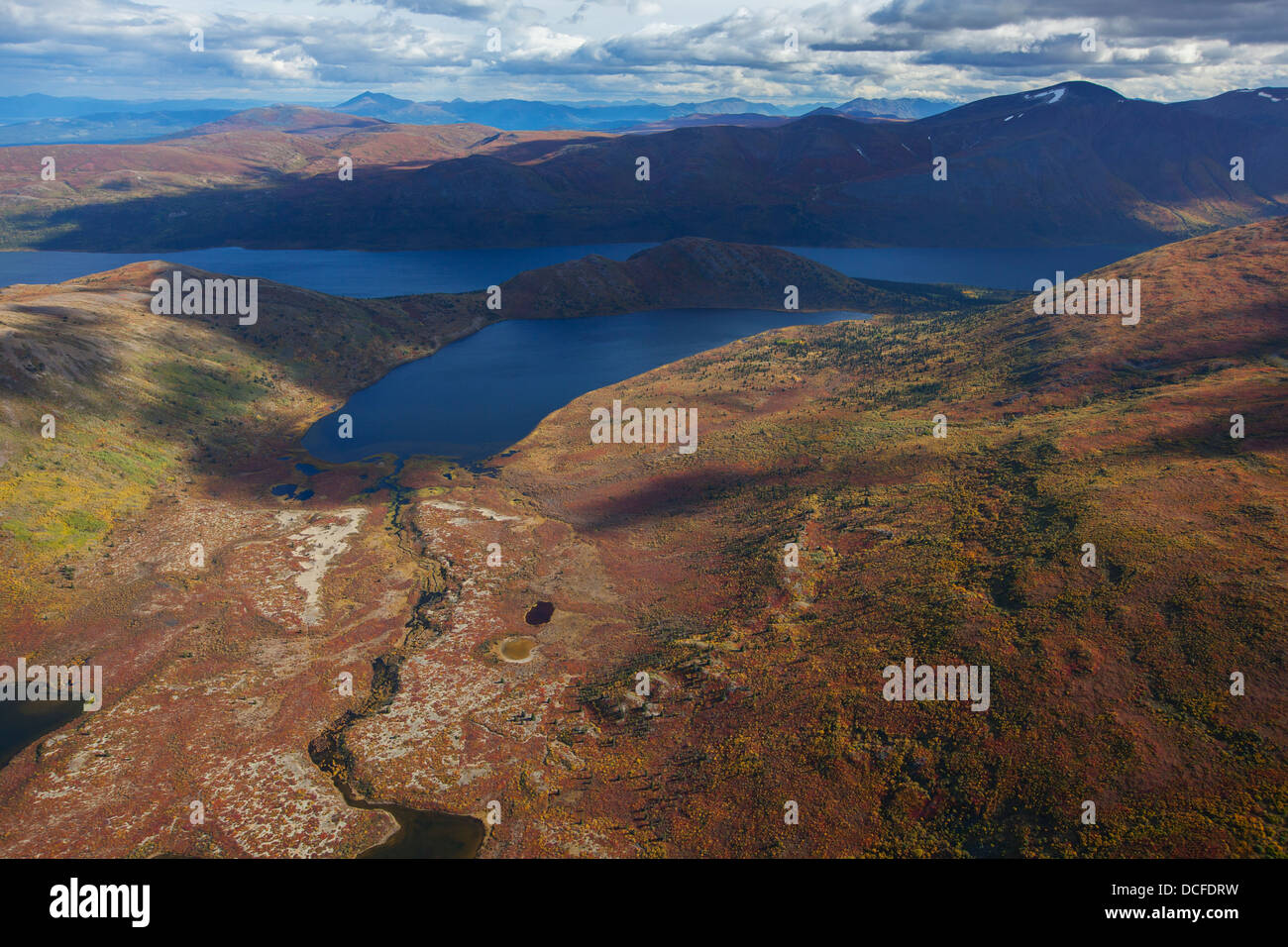 The Colors Of Autumn And Fish Lake Seen From The Air;Yukon Canada Stock ...